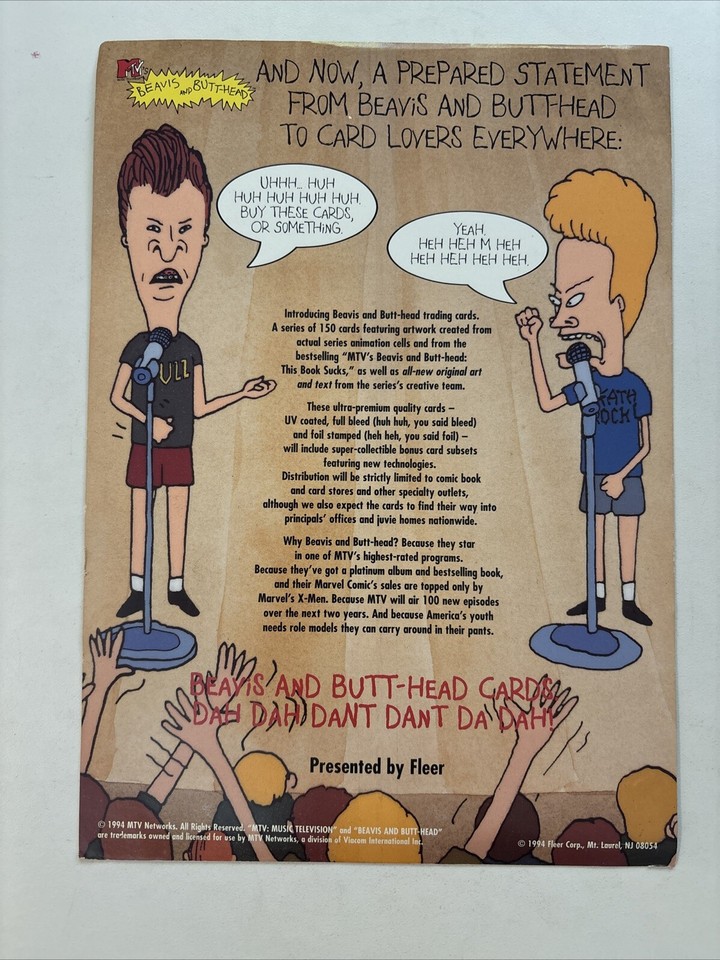 Beavis And Butthead 9 Card 1994 Fleer First Edition Trading Set Sheet ...