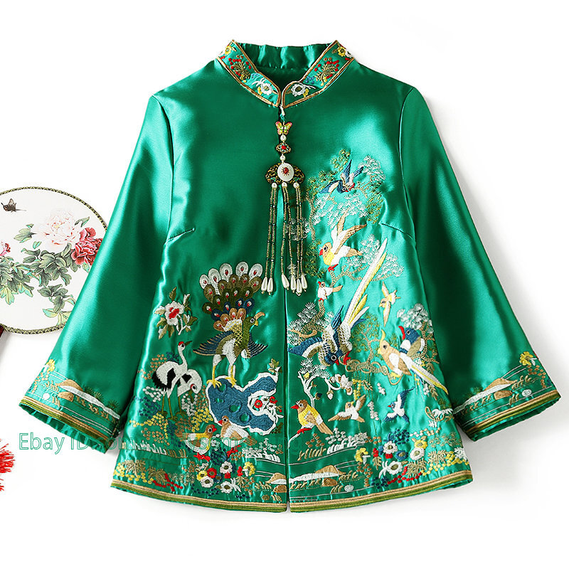 Womens Embroidered Tang Short Jackets Silk Retro Single Short Coat ...