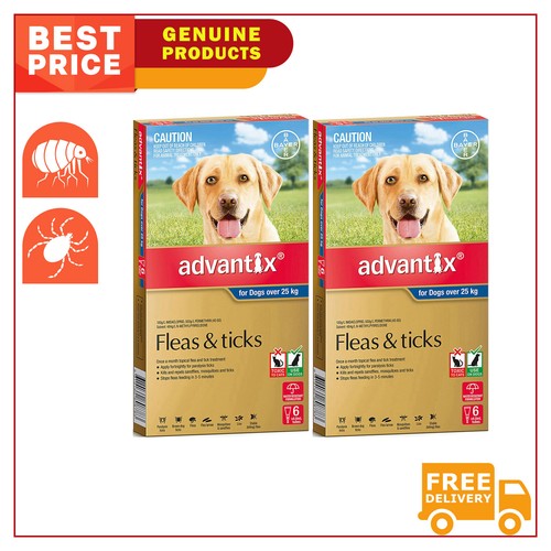 ADVANTIX for Dogs 12 Pipettes Flea and Tick Prevention Over 25 Kg BLUE ...