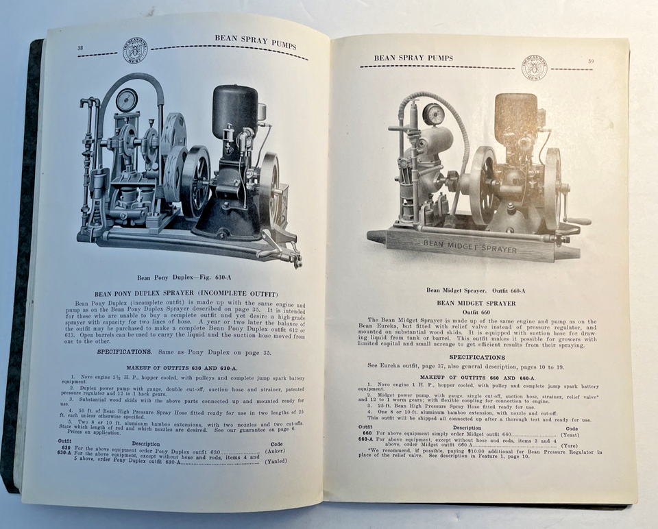 Vintage Bean Spray Pumps Catalog JOHN BEAN MFG. Co BEAN SPRAYERS 1916 ...