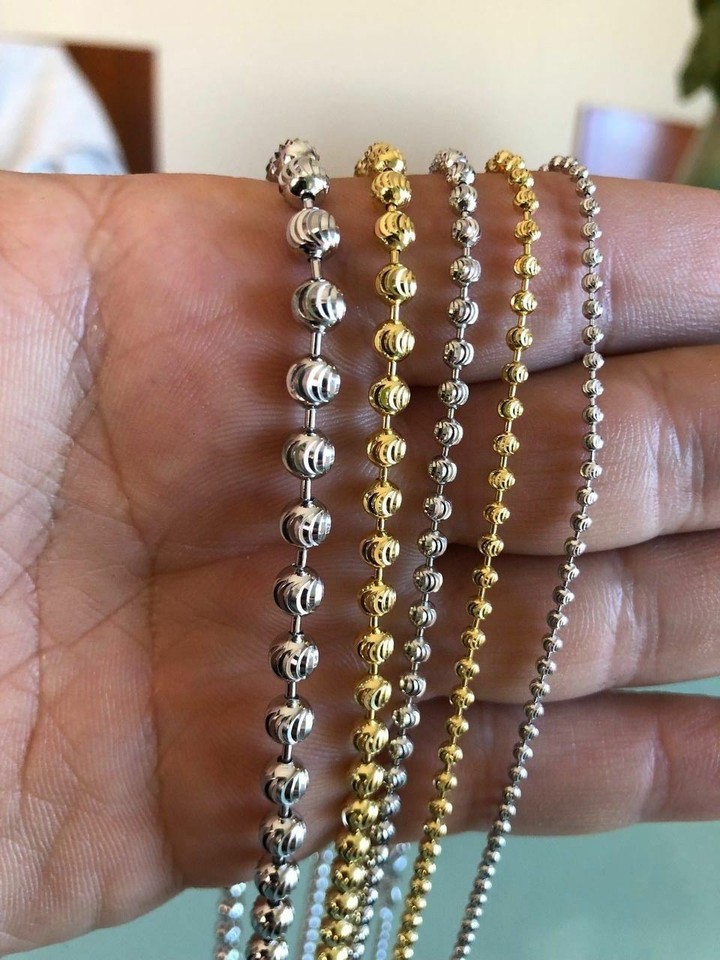 Ball Moon Chain SOLID 925 Silver 14k Yellow Gold Plated Hip Hop Cut Men ...