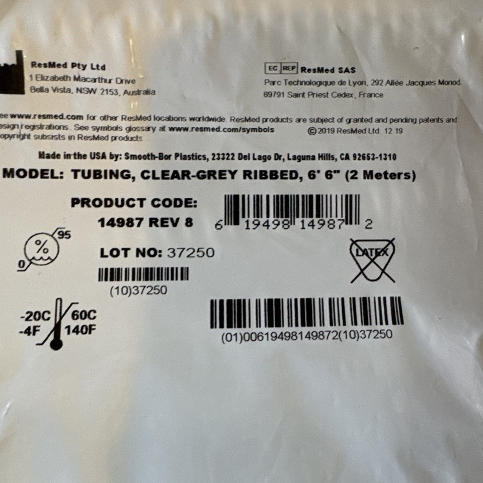 Res Med Clear Grey Tubing Ribbed 6' 6" NEW Sealed in Package # 14987 | eBay