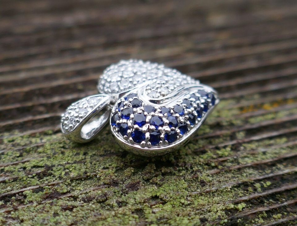 Shane Co. 14kt White Gold Natural Diamond & Sapphire Puffy Heart Shaped ...