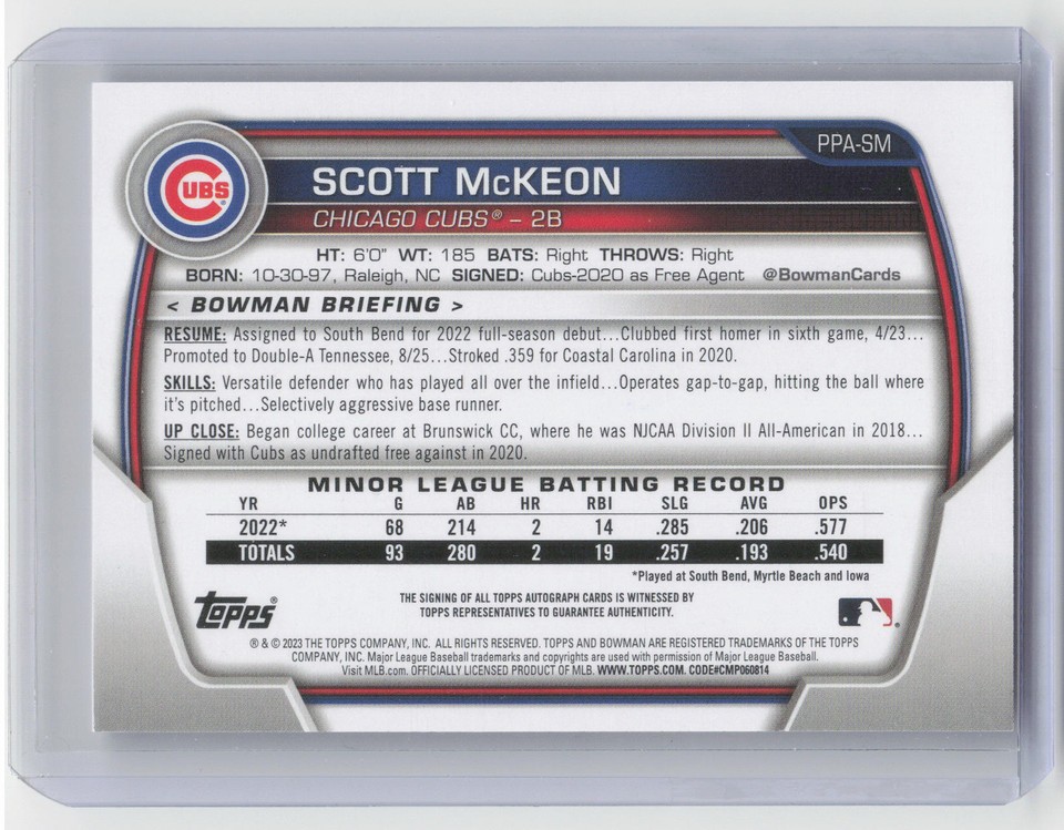 2023 Bowman #PPA-SM Scott McKeon Prospect Autographs | eBay