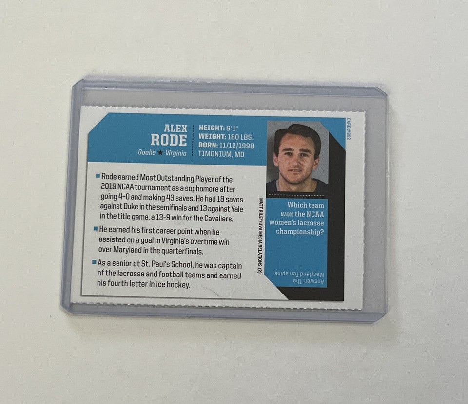 Alex Rode Rookie Virginia Lacrosse 2019 Sports Illustrated For Kids RC ...