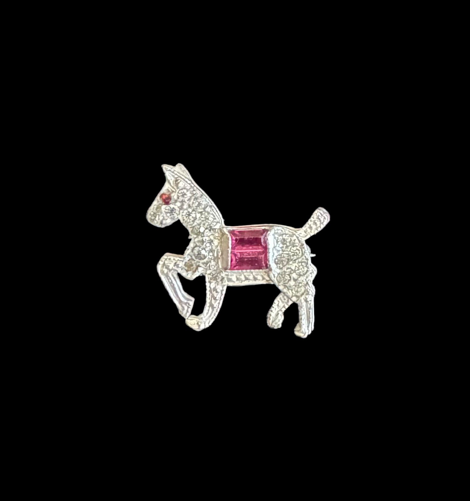 VINTAGE PAVE RHINESTONE HORSE POLO PONY SMALL BROOCH … - Gem