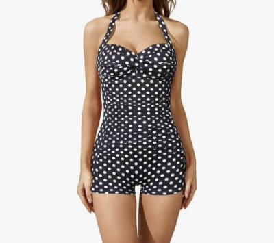 Tempt Me Women's One Piece Swimsuit with Shorts Boyleg Retro Size L ...