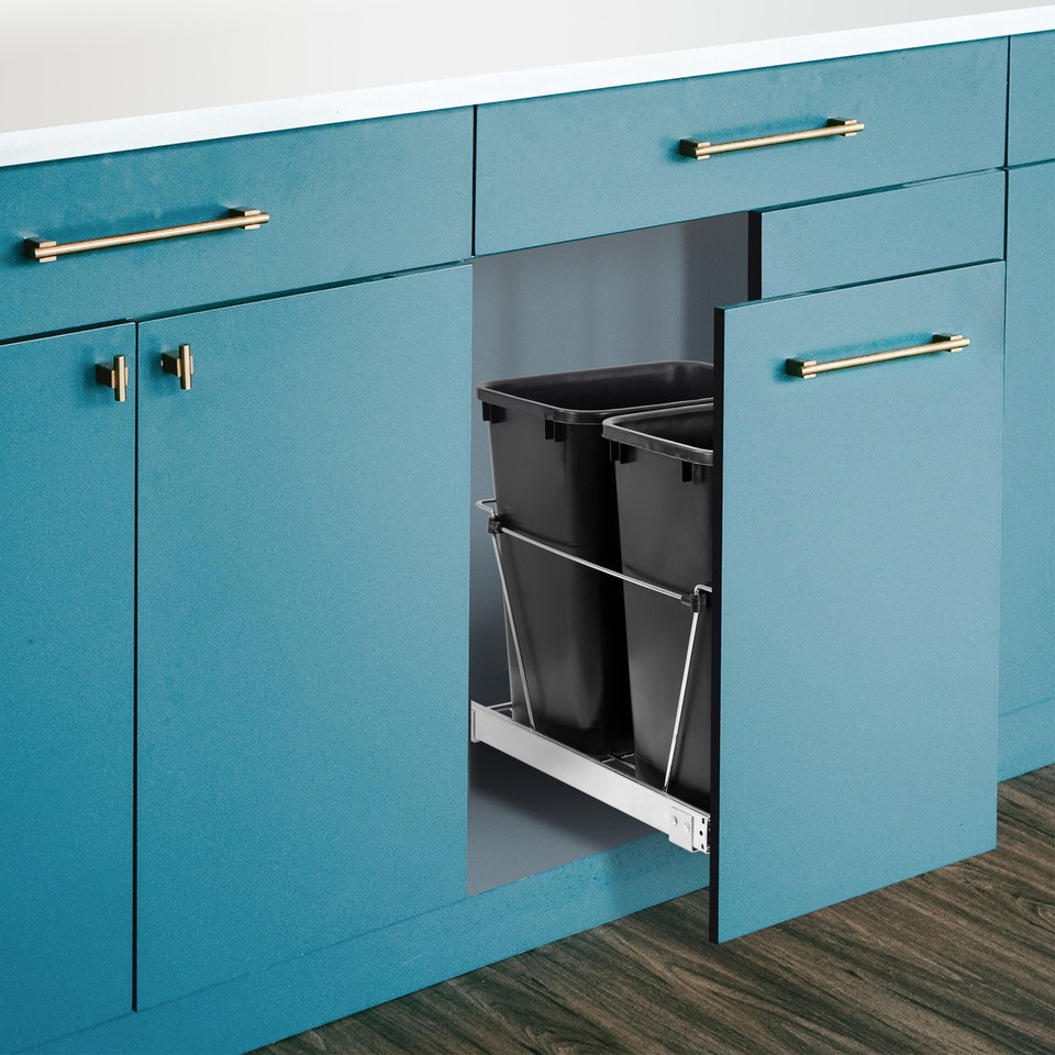 Double Pull Out Trash Garbage Can Sliding Kitchen Waste Container ...