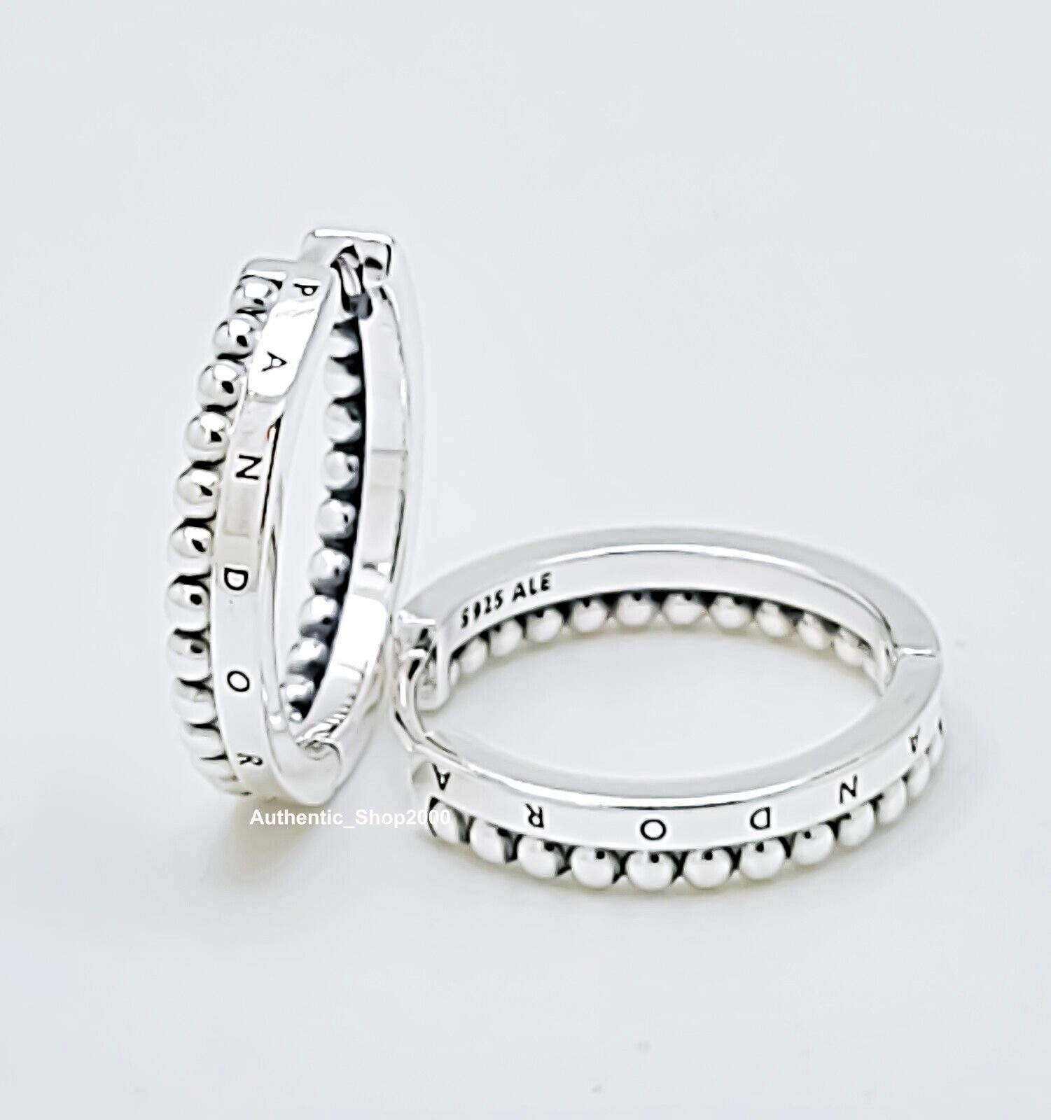 New 100% Authentic PANDORA 925 Silver Logo & Beads Hoop Earrings ...