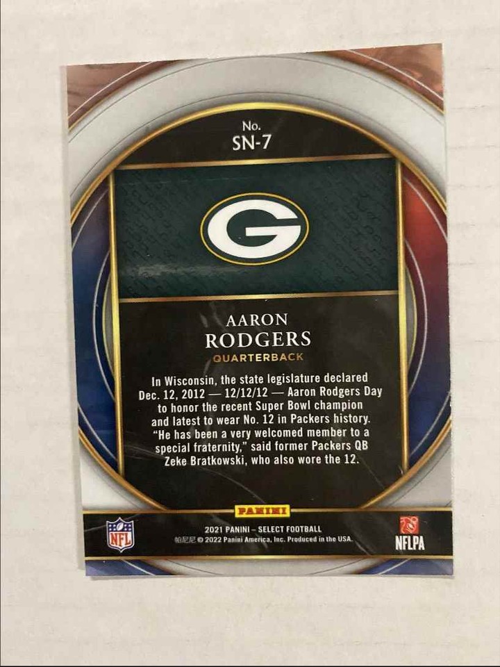 2021 PANINI SELECT NUMBERS AARON RODGERS GREEN BAY PACKERS #SN-7 | eBay