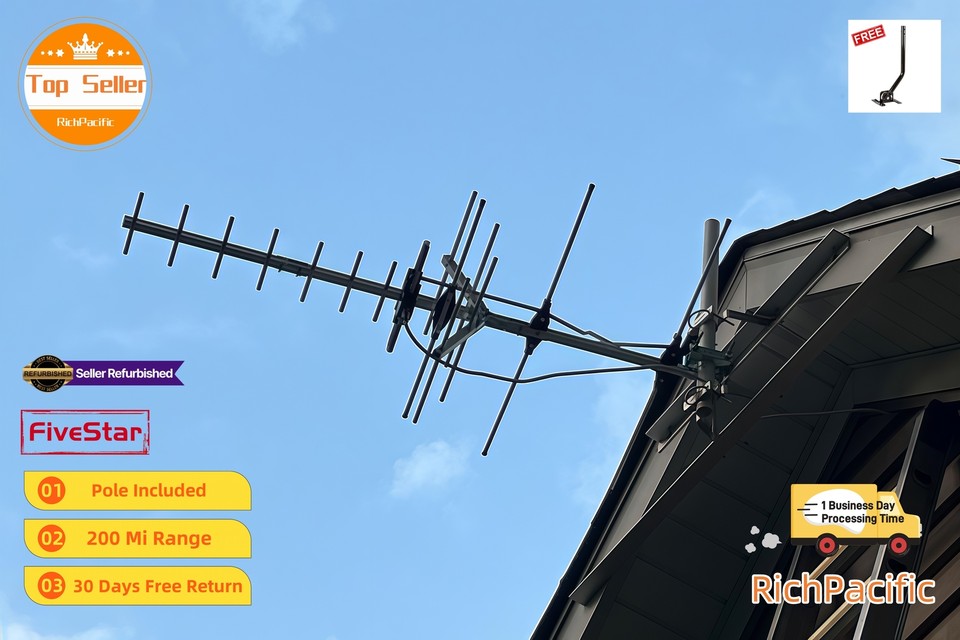Long Range Yagi TV Antenna Outdoor 250 Mile w/ Pole for Best Signal | eBay