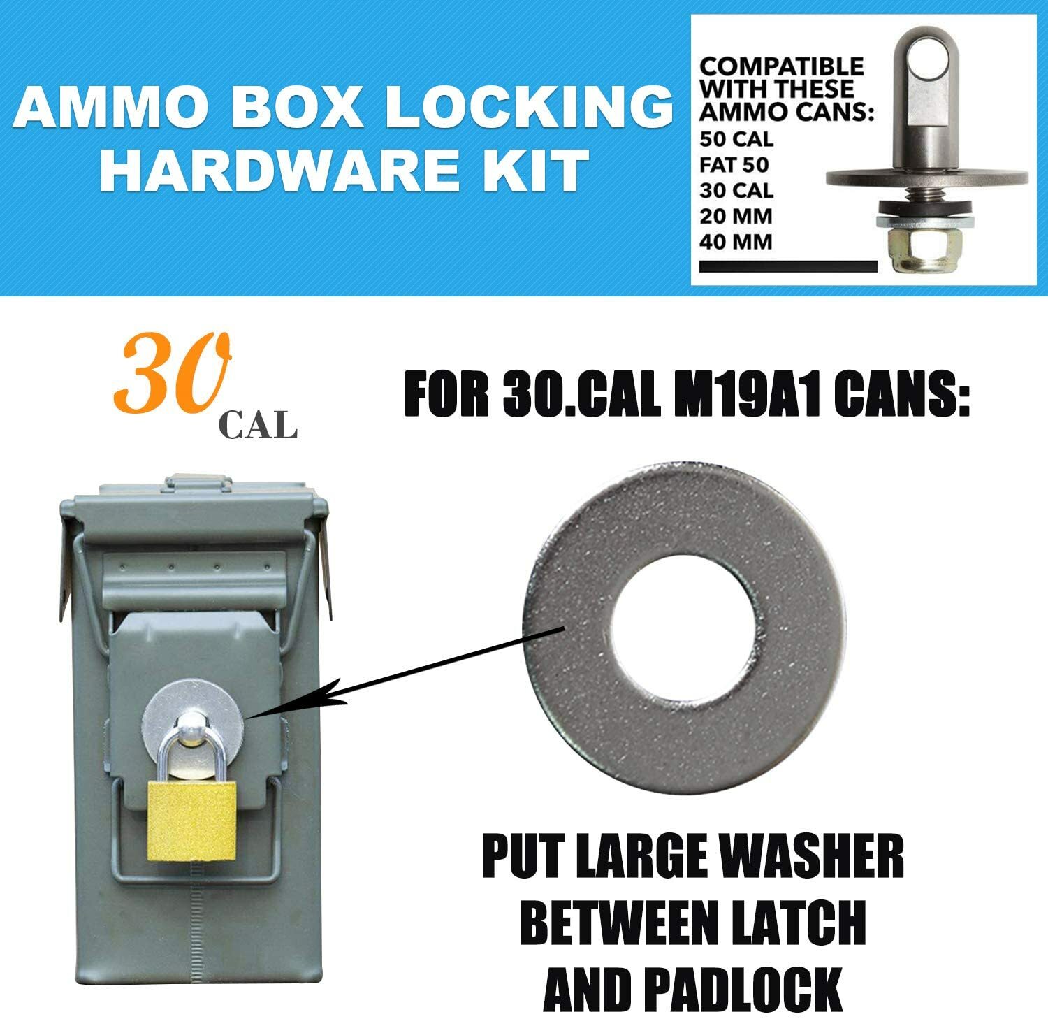 Aolamegs Ammo Box Can Lock Hardware Kit 50 Cal Fat 50 30 Cal 20 mm 40 ...
