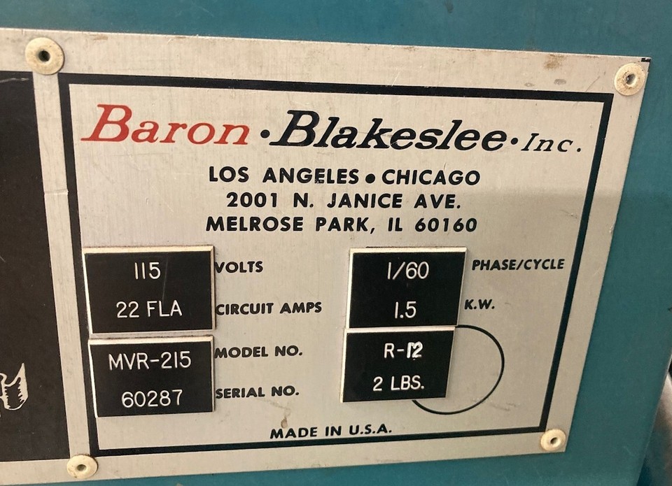 Baron Blakeslee MVR-215 Vapor Degreaser Heat works Refrigeration needs ...