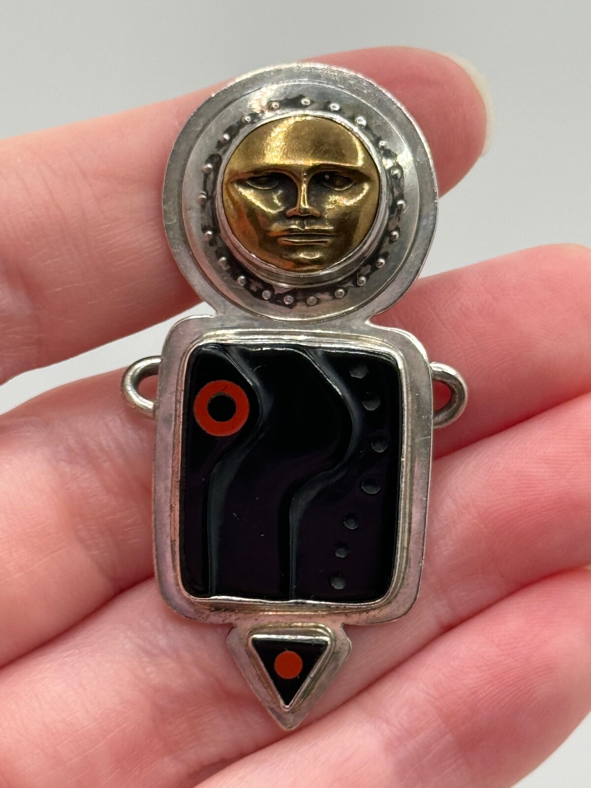 Tabra Sterling Silver Bronze Moon Face Connector Char… - Gem