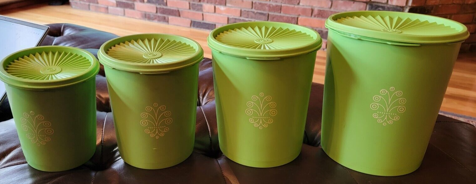 Tupperware Lime Green Servalier Canisters Starburst Lids Nesting Set Of ...