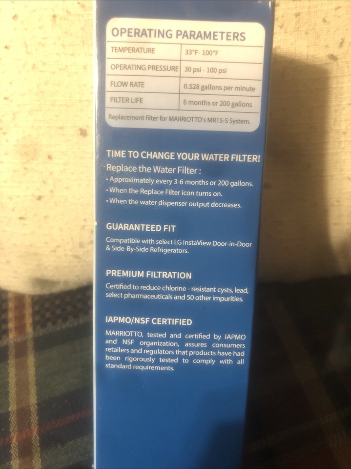 Marriotto Refrigerator Filter MR15 for Filters LGLT1000P, ADQ747935 NEW ...