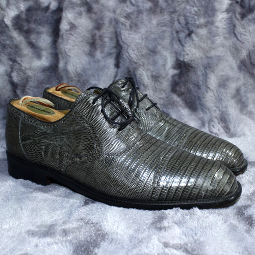 MEZLAN Platinum Grey Leather Genuine Lizard Cap Toe Oxford Men's Shoes ...