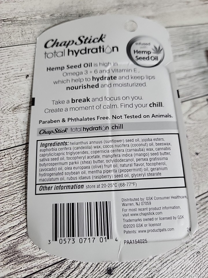 ChapStick Total Hydration Infused with Hemp Seed Oil Calming Botanical ...