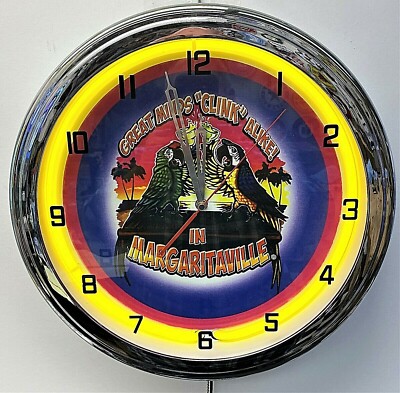 16" Margaritaville Great Minds Clink Alike Yellow Neon Wall Clock ...