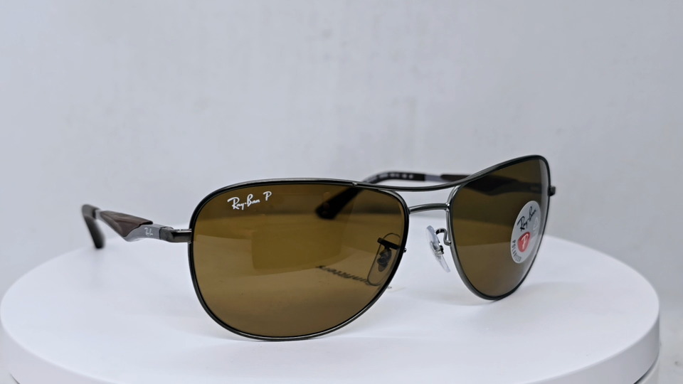RAY BAN gunmetal/brown POLARIZED RB3519 029/83 59 aviator SUNGLASSES ...