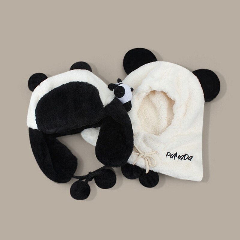 Panda Caps Scarf Panda Ears Hat Furry Panda Gifts Warm Winter Caps | eBay