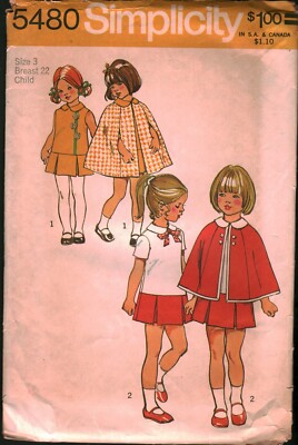 5480 Vintage Simplicity Sewing Pattern Girls 1970s Cape Dress 3 Church ...
