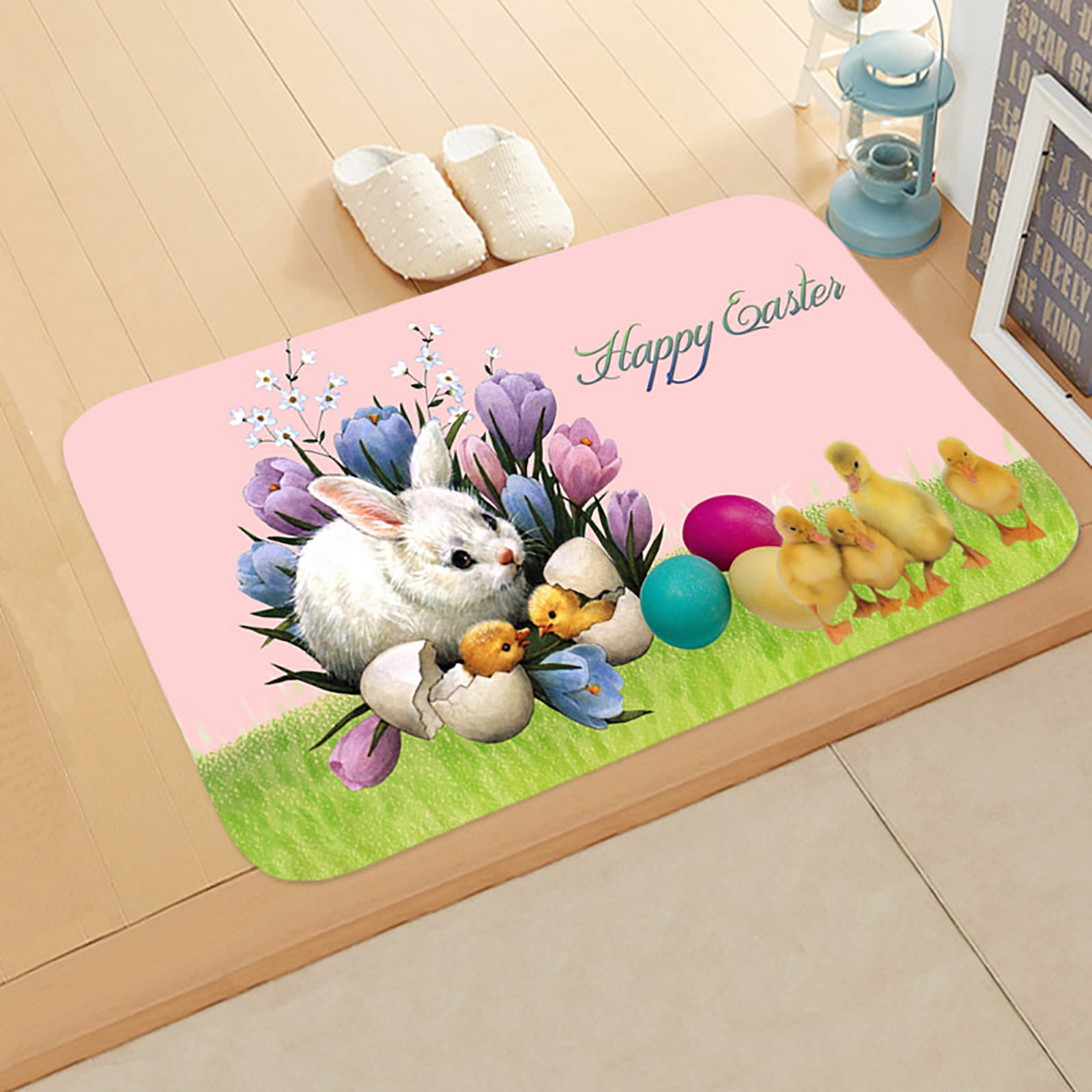 Doormat Cartoon Rabbit Pattern Stain Resistant Happy Easter Floor Rug ...