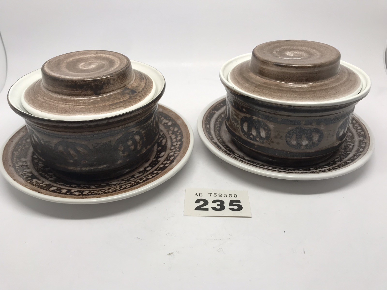 2 Cinque Ports “The Monastery Rye” Pottery Bowls With Lids And Saucers ...