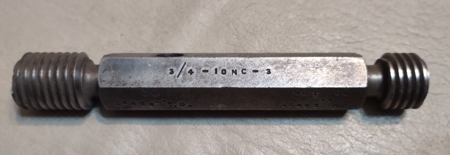 3/4 10 UNC NC3 THREAD PLUG GAGE .75 .750 .7500 GO NO GO P.D.'S = .6850 ...