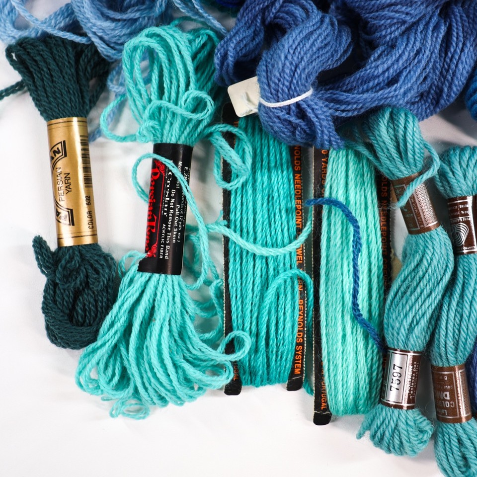 Vintage Crewel Yarn Lot Assorted Blue Gray Colors Wool Embroidery ...