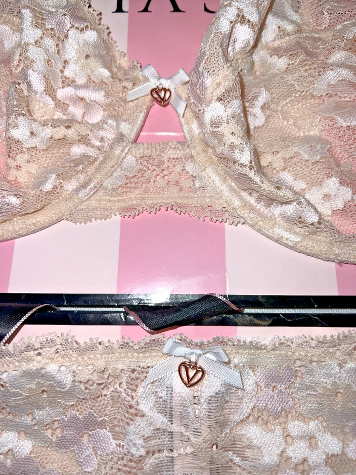 Victoria's Secret Bra Body By Victoria & Lace Satin Thong Panty 38D XL ...