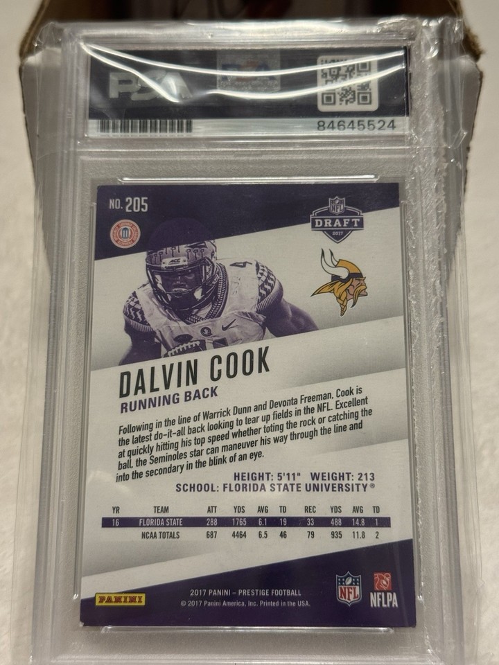 DALVIN COOK SIGNED 2017 ROOKIE CARD PSA DNA AUTHENTIC AUTO MINNESOTA ...