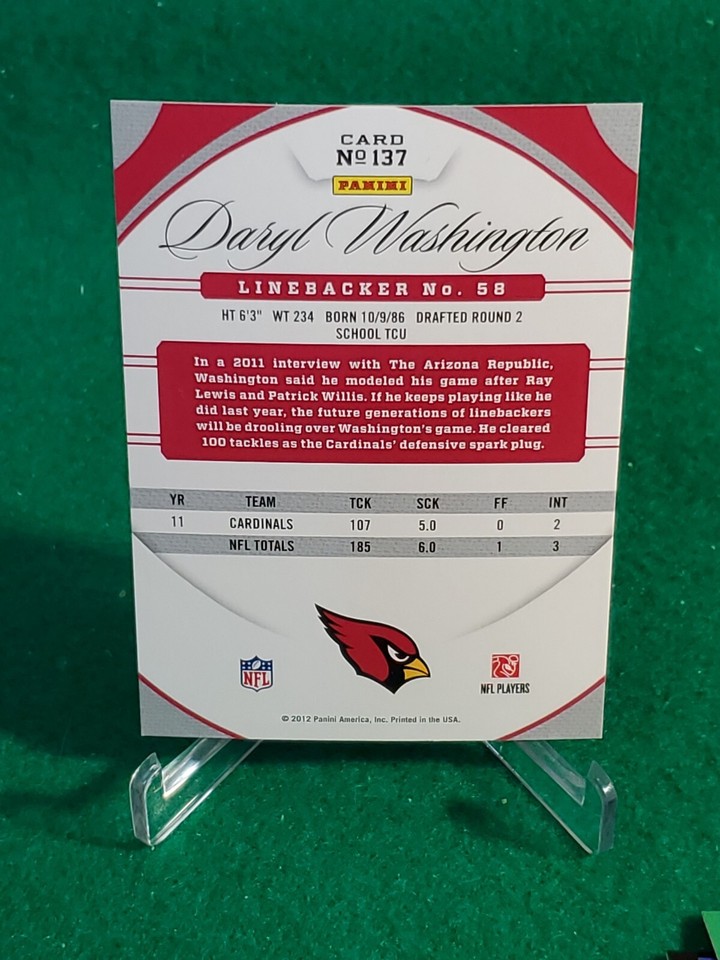 2012 Panini Certified Football #137 Daryl Washington Arizona Cardinals ...