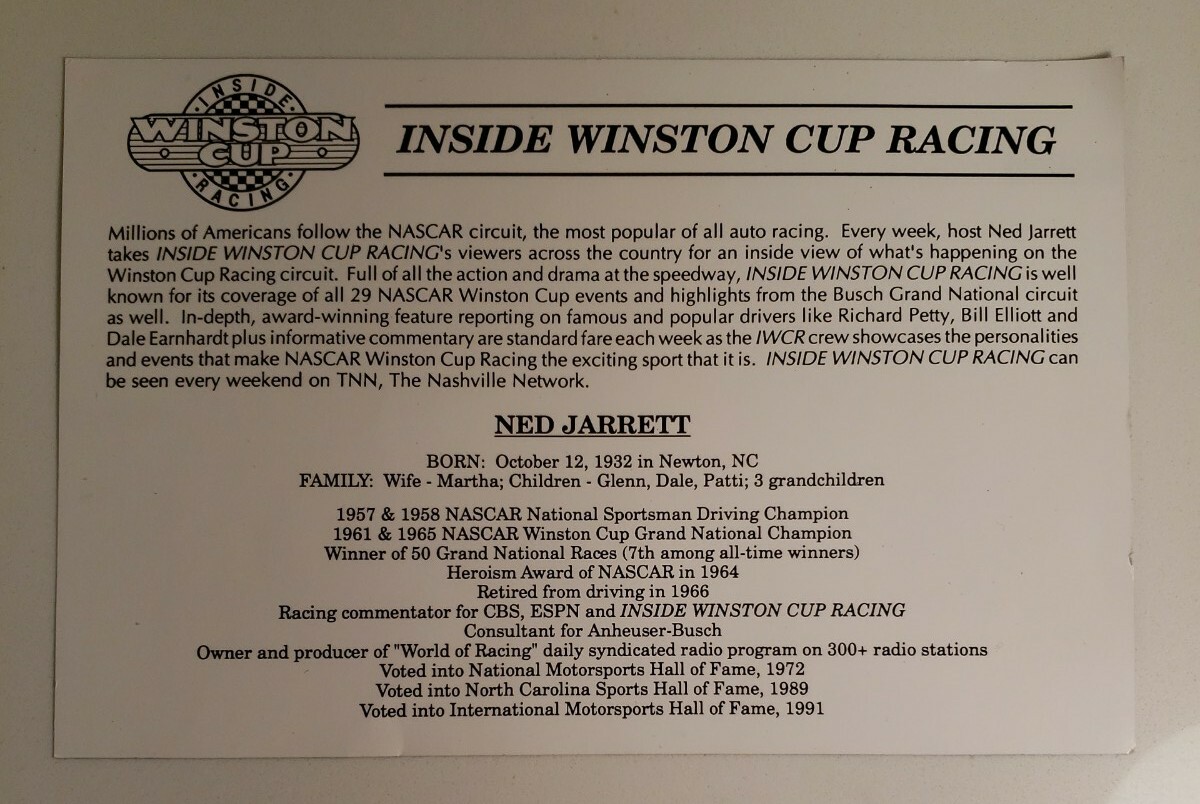 Ned Jarrett NASCAR HALL OF FAMER Inside Winston Cup Racing Autographed ...