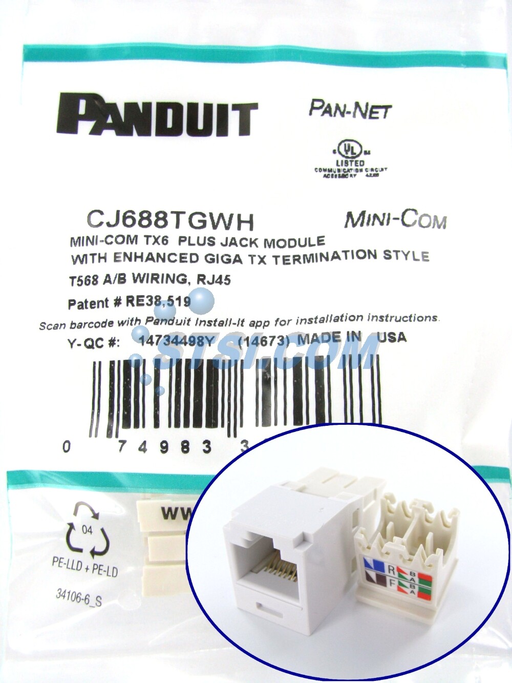 GENIUNE Panduit CJ688TGWH Cat6 Mini-Com Jack Module, White ~STSI ...