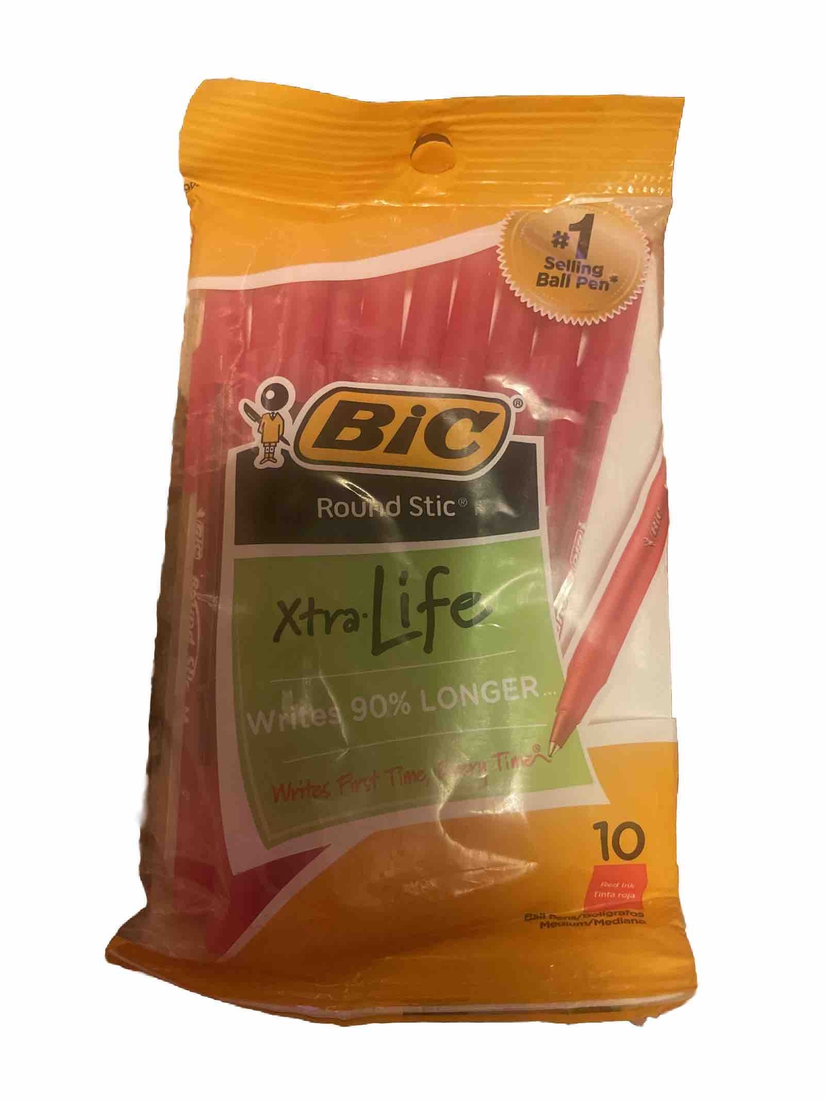 BIC Round Stic Xtra Life Ballpoint Pen, Medium Point (1.0mm), Red, 10 ...