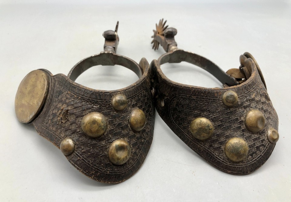 Old Pair Of California Style Spurs With Old Studded Spur Leathers | eBay