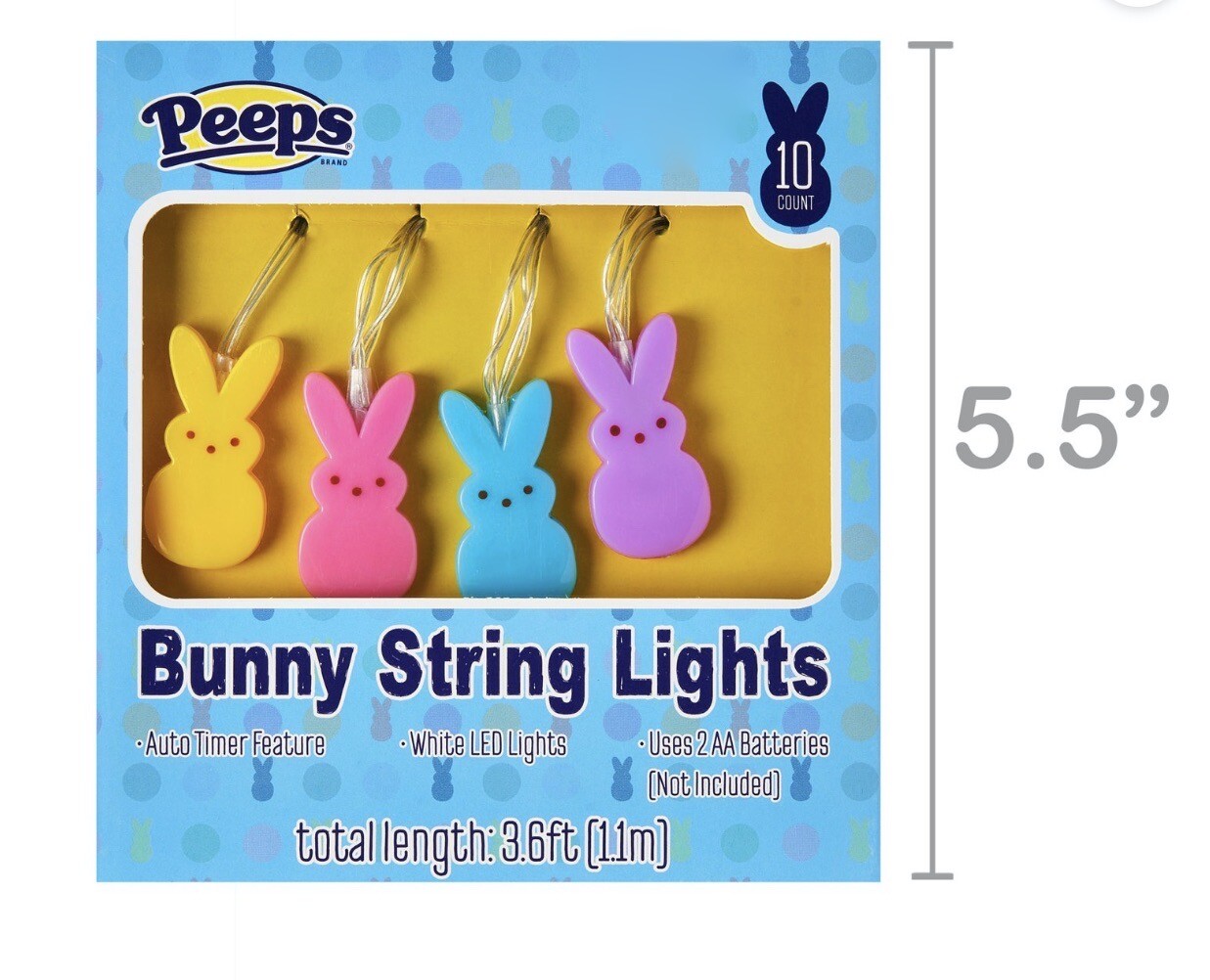 PEEPS BUNNY STRING LIGHTS 10 WHITE LED LIGHTS NEW EASTER DECOR ...