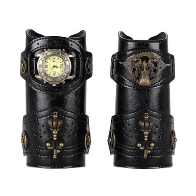 Unisex Leather Gauntlet Wristband Medieval Wide Bracers Watch Arm Guard ...