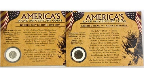 First Commemorative Mint America's Liberty Nickel 1883-99 & Barber Dime ...