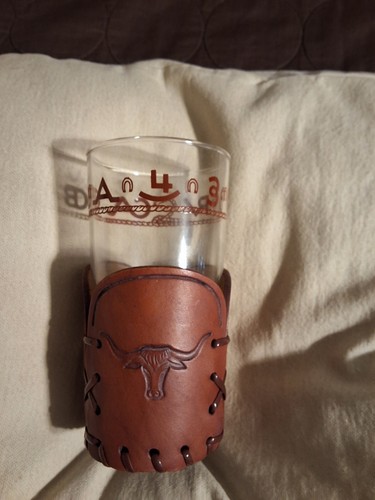 1 Libbey Bamco Western Longhorn Tooled Leather Cozy, Glass 1970's | eBay