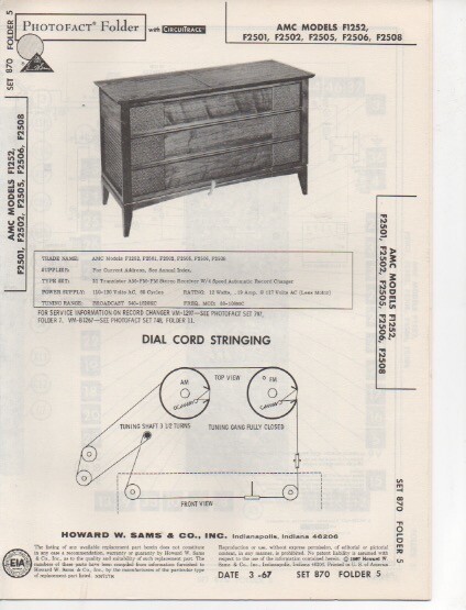 1967 AMC F1252 RADIO PHONO AMP SERVICE MANUAL F2504 F2505 F2505 F2506 ...