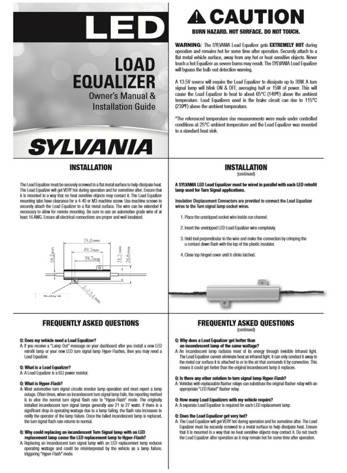 Sylvania LED Load Equalizer Resistor 7440 Rear Turn Signal Hyper Flash ...
