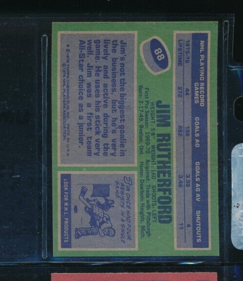 1976 Topps #88 Jim Rutherford NM Cond Detroit Red Wings Signed ...