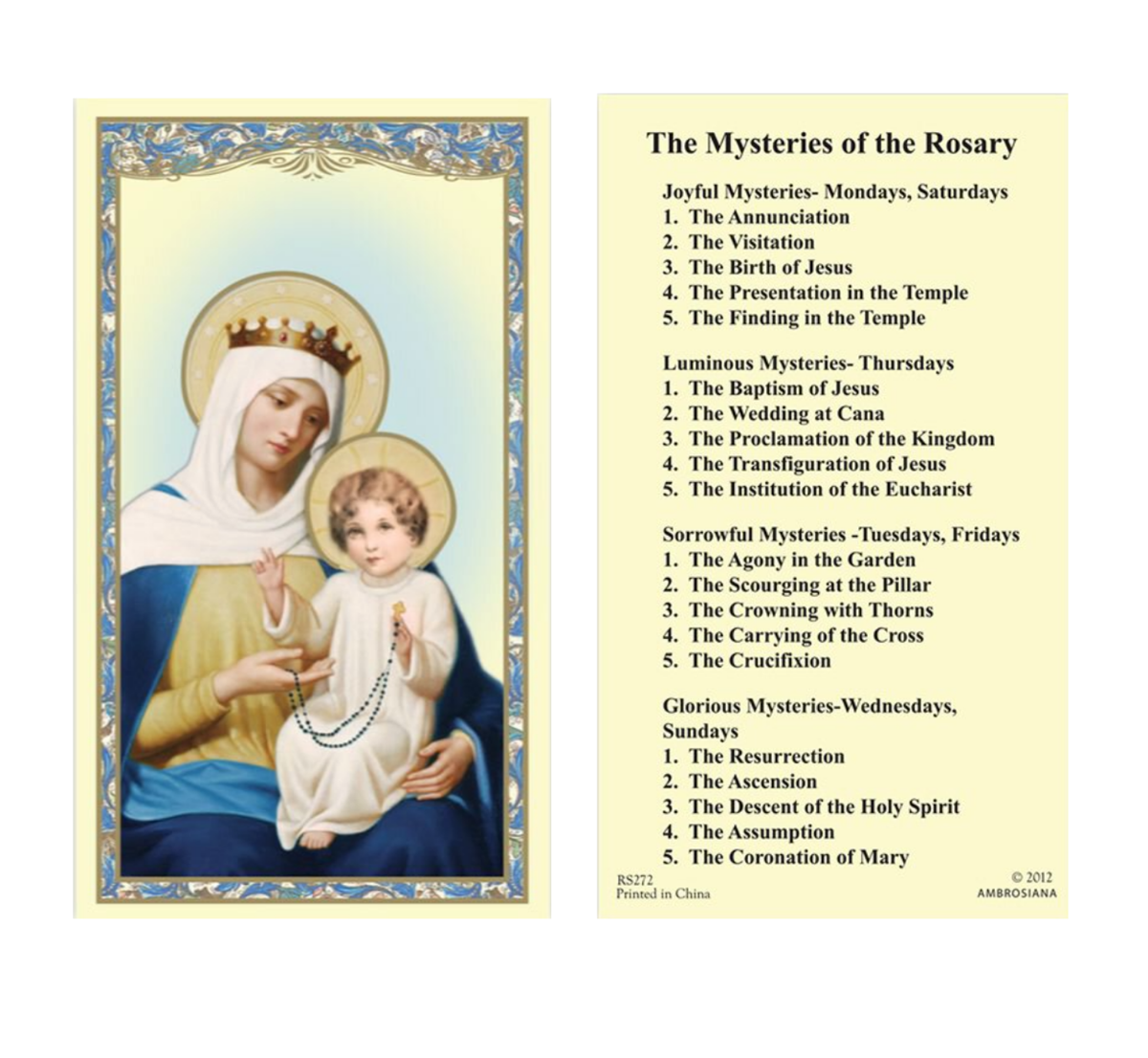 How To Pray The Rosary Spanish Catholic Prayer Cards Set - Our Father ...