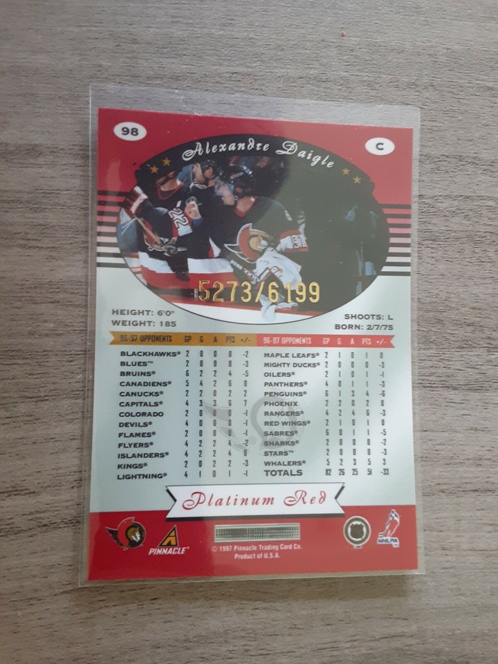 1997-98 Pinnacle Totally Certified Alexandre Daigle PLATINUM RED 5273/ ...