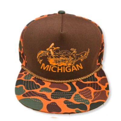 Michigan Blaze Orange Camo Camouflage Snapback Hat Cap Deer Fish Duck ...
