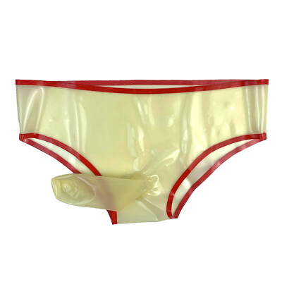 Male Latex Transparent and Red Trim Briefs Shorts 12cm Sheath Tight ...