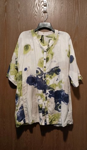 Ic By Connie Kay Tunic Shirt XXL Linen Tye Dye 1/4 SleevesButton Up | eBay