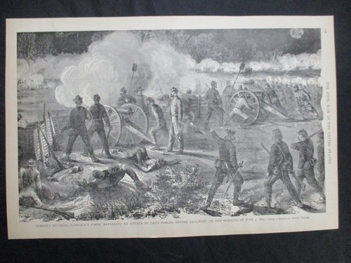 1885 Civil War Print - Union Artillery Repelling Confederates Before ...